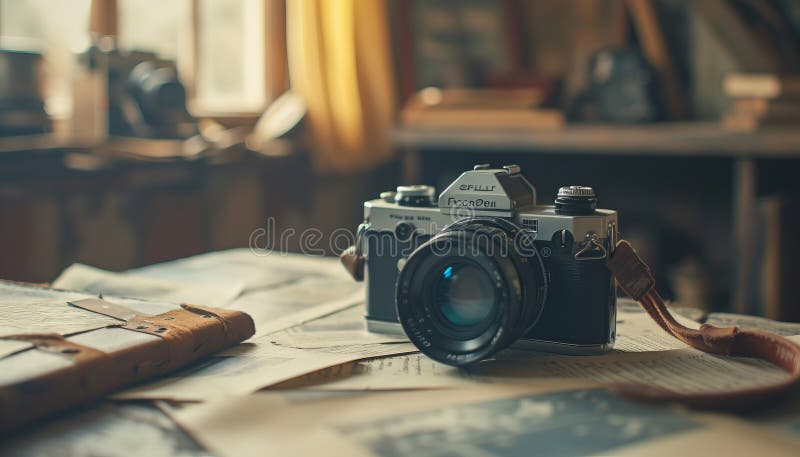 Old Fashioned Camera on Table, Photographer Capturing Image with ...