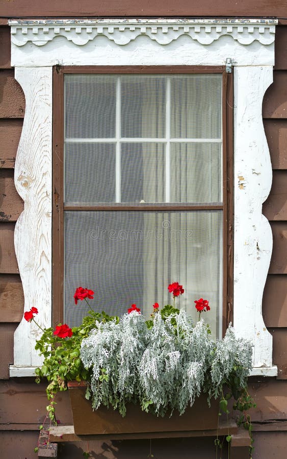 Old-fashioned Chalet Window Stock Image - Image of rustic, objects ...