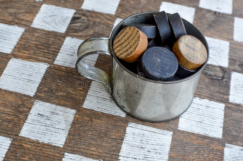 Old Fashioned Checker Game with Tin Cup Stock Photo - Image of checker ...