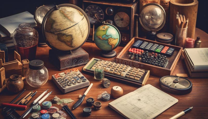 Old Fashioned Classroom with Antique Equipment and World Map Generated ...