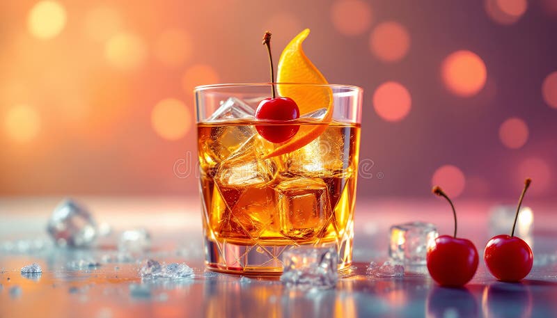 Old Fashioned Cocktail: a Classic Amber Elixir Stock Illustration ...