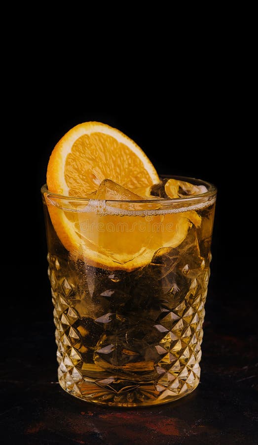 Old Fashioned Cocktail With Ice And Orange Slice Stock Image Image Of