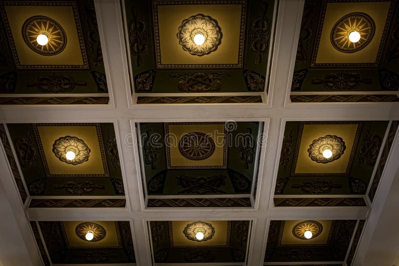 Old Fashioned Coffered Ceiling in North River Terminal Building Stock ...