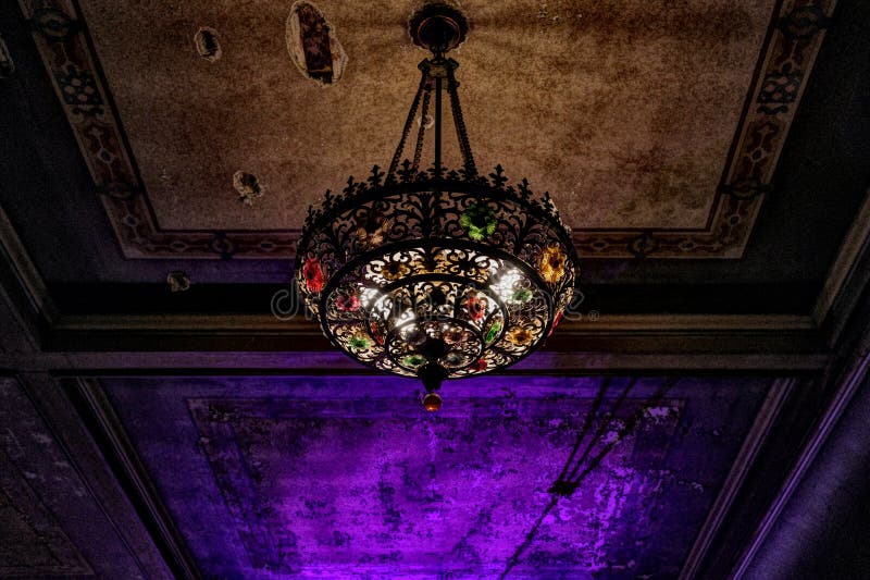 Old Fashioned Colorful Ceiling Lighting in Old Decaying Building Stock ...