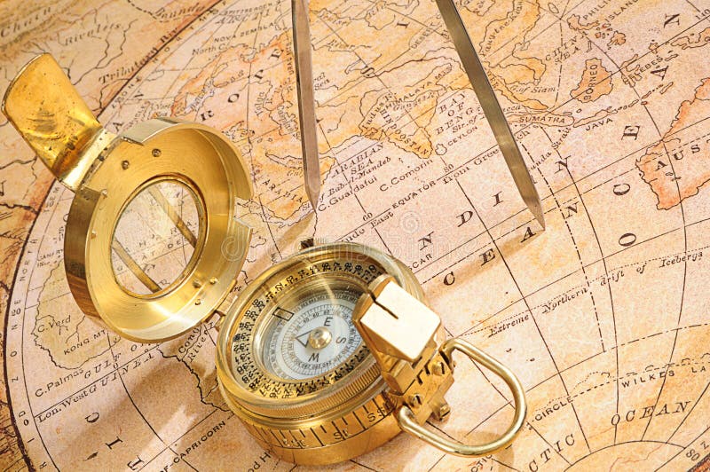 Old-fashioned compass stock photo. Image of gold, magnet - 8417134