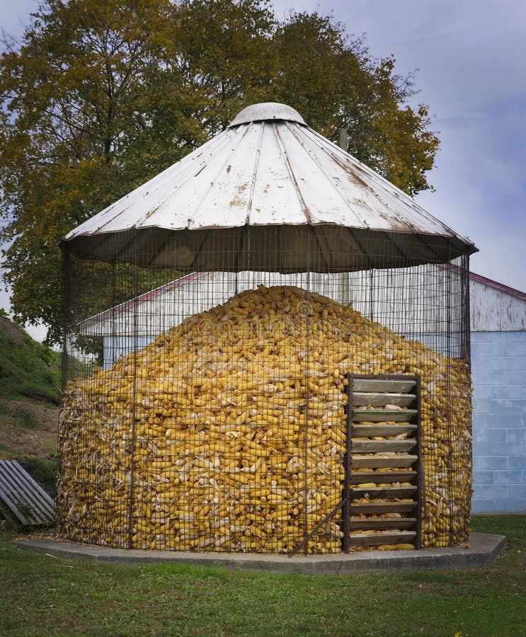 Old Fashioned Corn Storage Silo on an Amish Farm Stock Photo - Image of ...