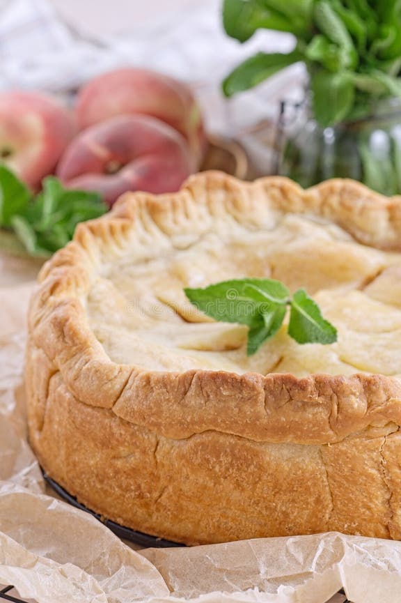 Old Fashioned Deep Dish Peach Pie Cooling on Baking Rack, Vertical ...