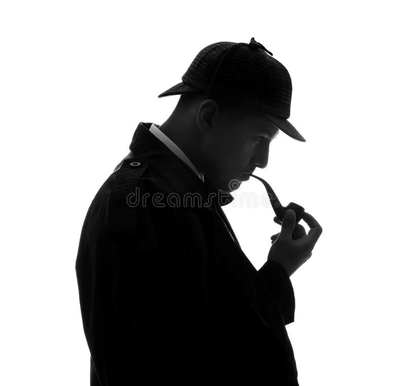 Old Fashioned Detective with Smoking Pipe on White Background Stock ...