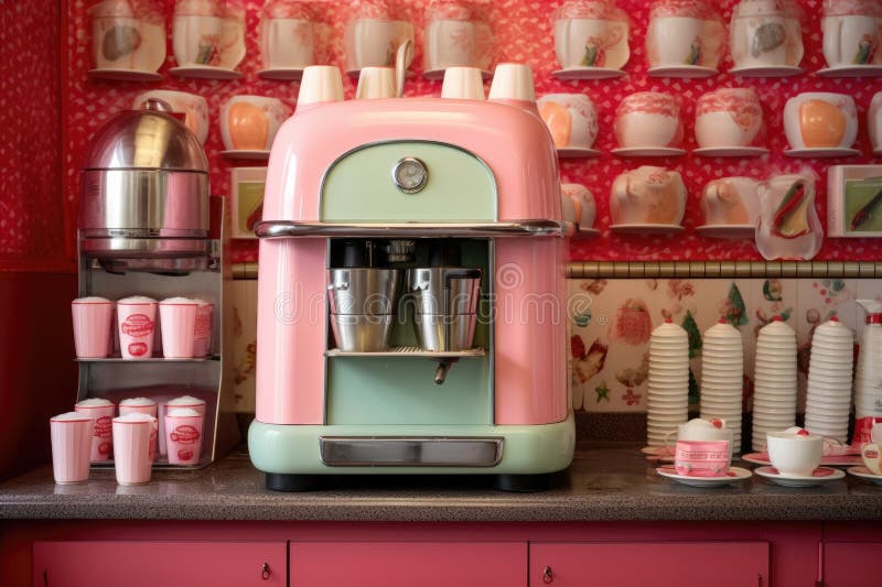 Old-fashioned Diner Coffee Machine and Cups Stock Illustration ...