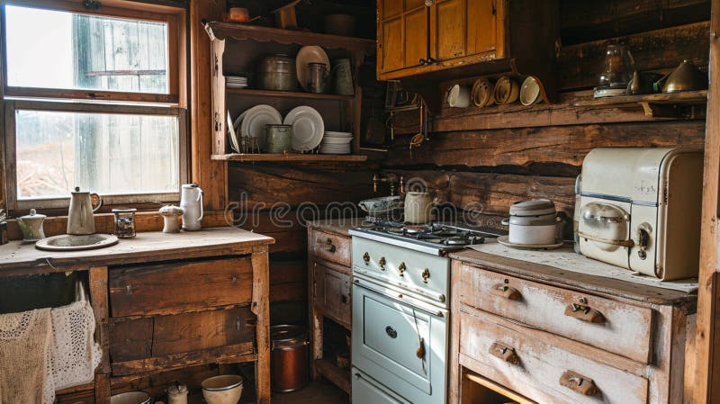 Old-Fashioned Domestic Kitchen Interior Retro Style, Old-fashioned, Old ...