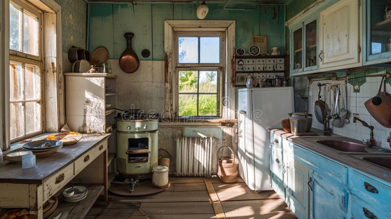 Old-Fashioned Domestic Kitchen Interior Retro Style, Old-fashioned, Old ...