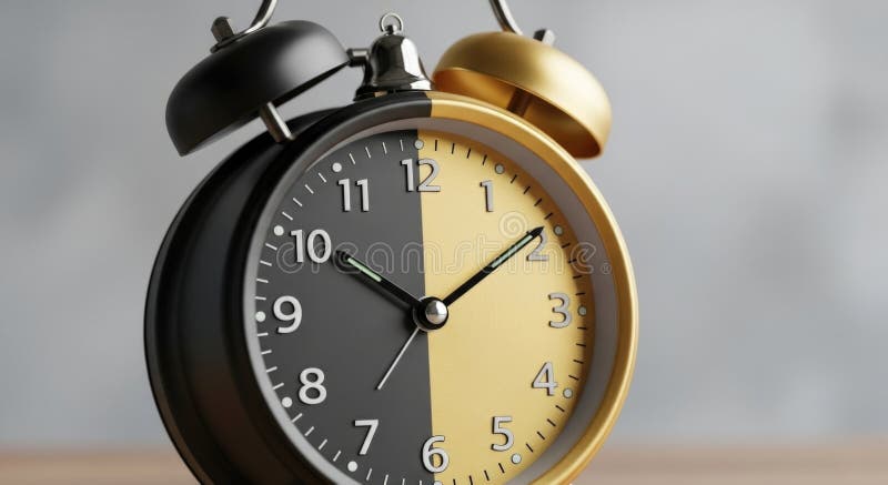 Old-fashioned Dual-colored Alarm Clock with Black and Gold Design Stock ...