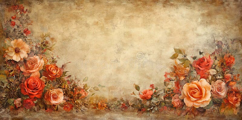 Old-Fashioned Floral Border on Aged Paper for Design Projects Stock ...