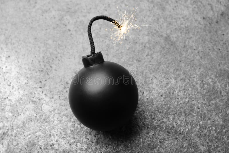Old Fashioned Fuse Bomb on Grey Table, Above View Stock Photo - Image ...