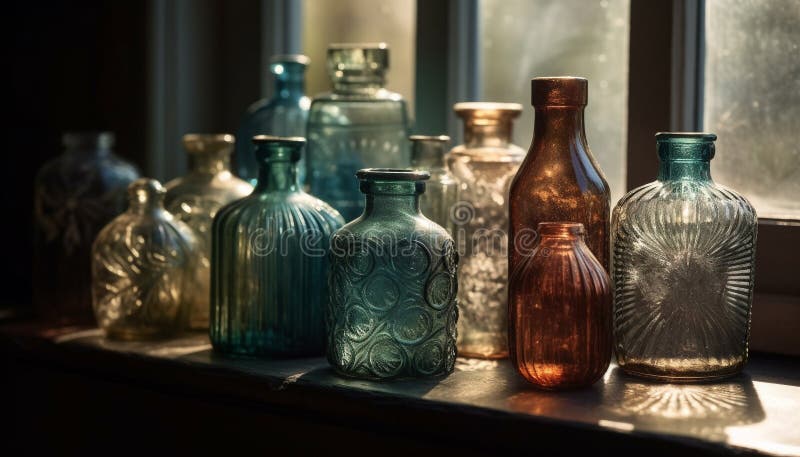 Old Fashioned Glassware Collection on Rustic Wooden Shelf Generated by ...