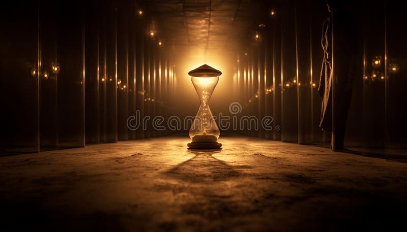 Old Fashioned Hourglass Counts Down Time In Illuminated Reflection Generated By Ai Stock