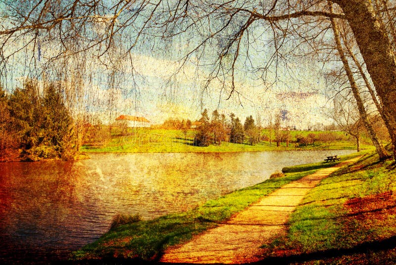 Old-fashioned landscape stock illustration. Illustration of grain - 2844018