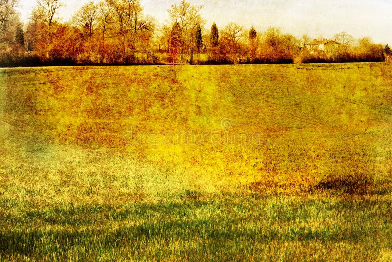 Old-fashioned landscape stock illustration. Illustration of damaged ...