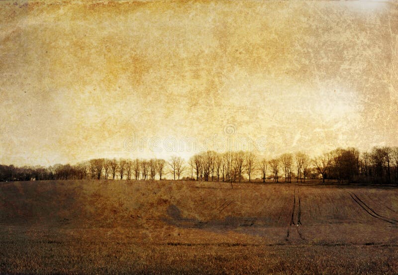 Old-fashioned landscape stock illustration. Illustration of agriculture ...