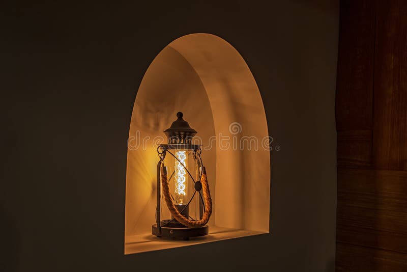 Old Fashioned Lantern with Led Lights. Vintage Decoration Stock Photo ...