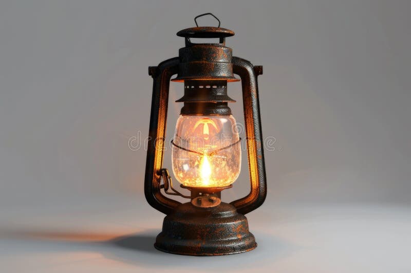 An Old-fashioned Lantern Lit Up on a Table, Ready for Use Stock Photo ...