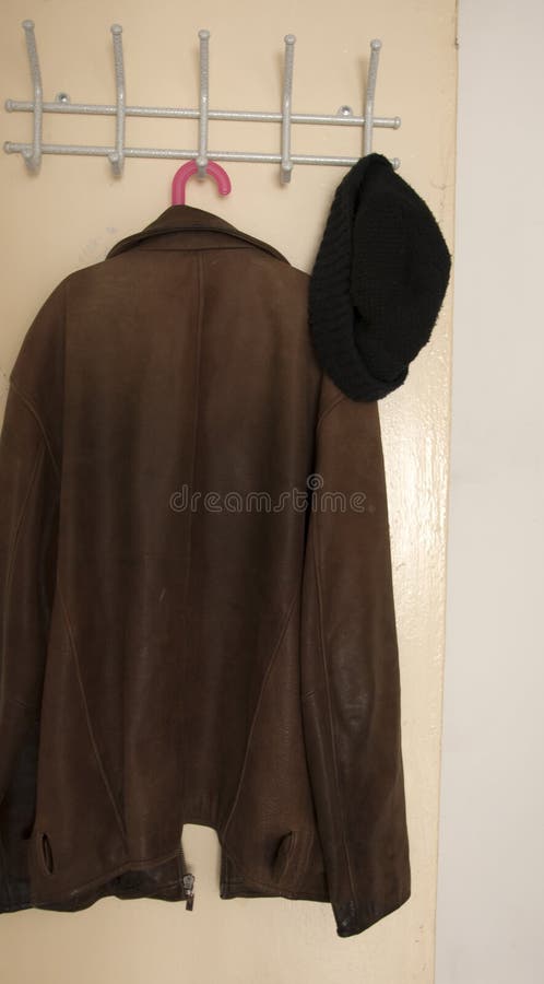 Back of Brown Leather Jacket on Hanger Stock Image - Image of clothes ...