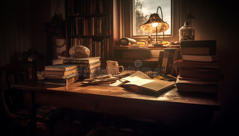 Old Fashioned Library with a Stack of Antique Books on a Shelf ...