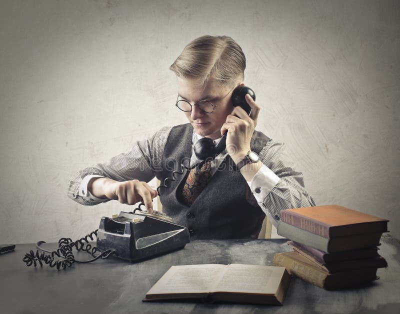 Old Fashioned Man Making a Call Stock Image - Image of indoor, number ...