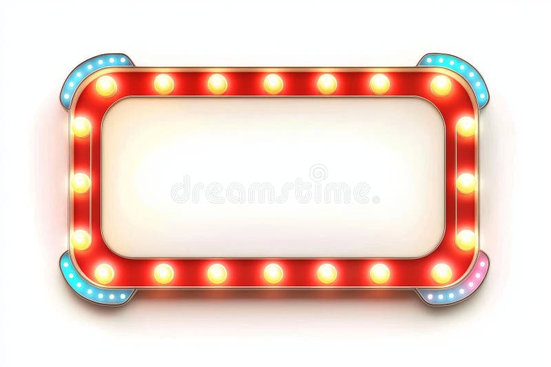 Old-fashioned Marquee Light Sign Frame on a White Empty Background ...