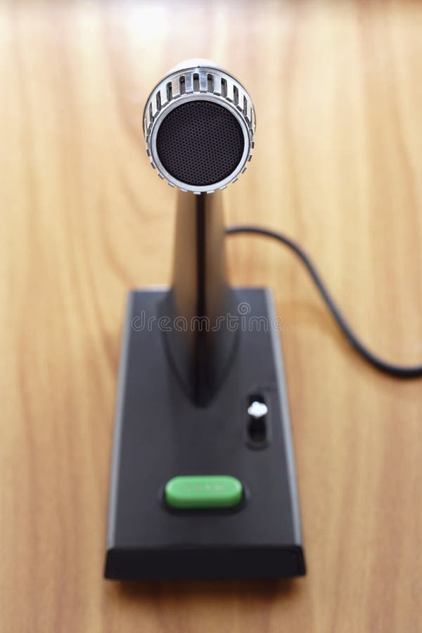 Old Fashioned Microphone on Desk Elevated View Focus on Foreground ...