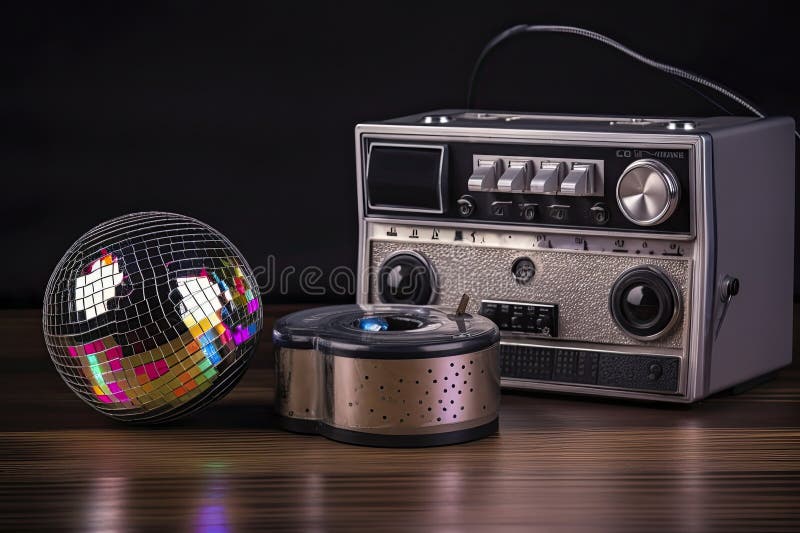Old-fashioned Music Cassette, Walkman Player and Disco Ball Stock ...