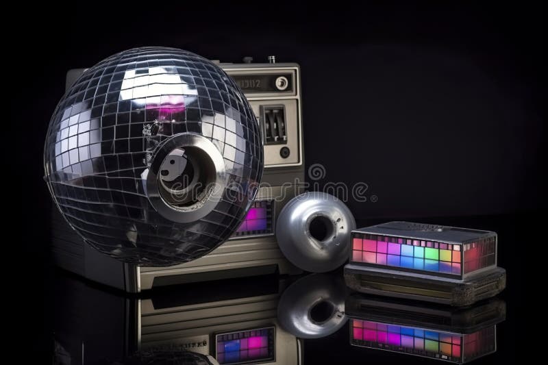 Old-fashioned Music Cassette, Walkman Player and Disco Ball Stock ...