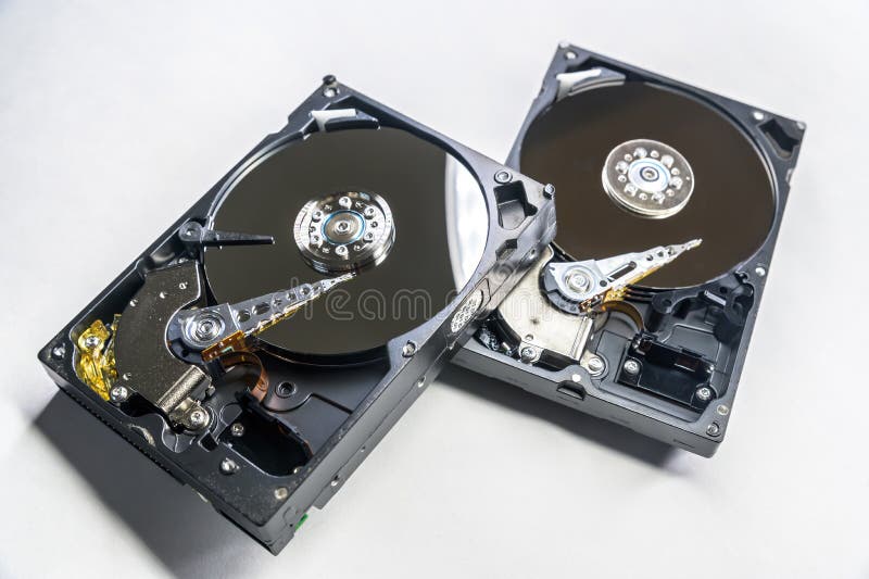 Old Fashioned, Open, Mechanical Harddisc Drives, Isolated on a White ...
