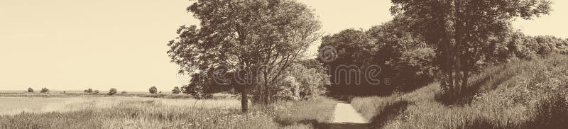 Old-fashioned Panorama Landscape with a Trail Stock Image - Image of ...