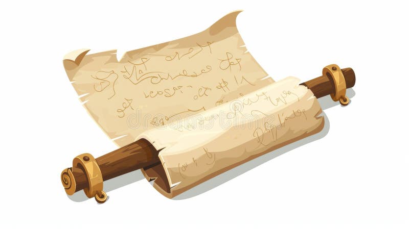 Old Fashioned Paper Scroll with an Open Parchment and Wooden Handle ...
