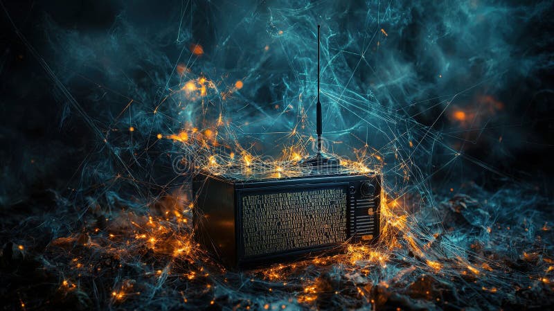 Old-fashioned Radio Surrounded by Threads of Light Abstract Setting ...