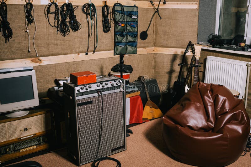 Old-fashioned Recording Studio with Instruments Stock Image - Image of ...