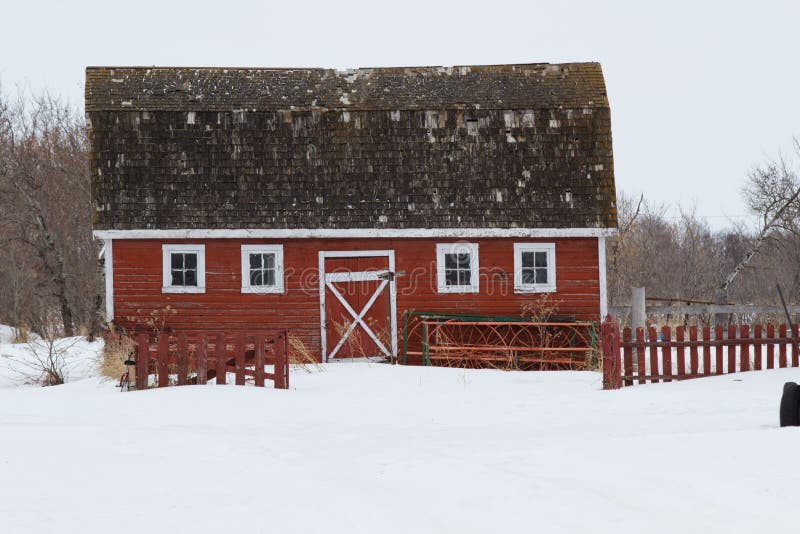 Old fashioned red barn stock photo. Image of winter, fence - 37654988