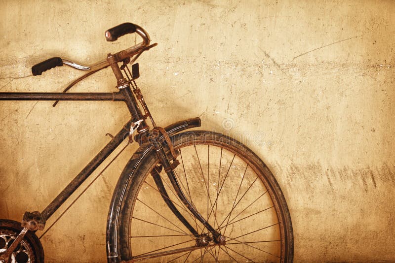 Old-fashioned Rusty Bicycle Near the Wall Stock Image - Image of ...