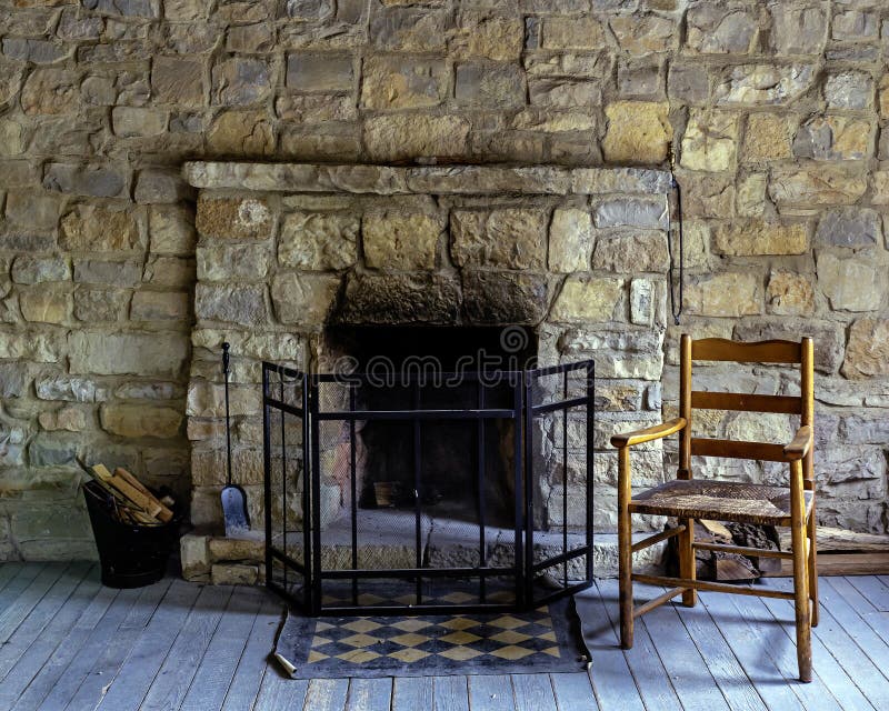 Old Fashioned Scene with a Vintage Stone Fireplace Stock Image - Image ...