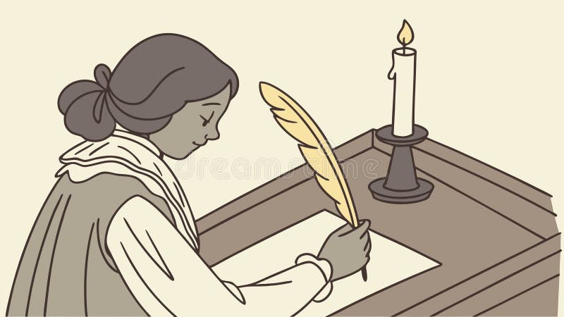 Old-Fashioned Scribe Writing with Quill and Candle Light, Vector Design ...