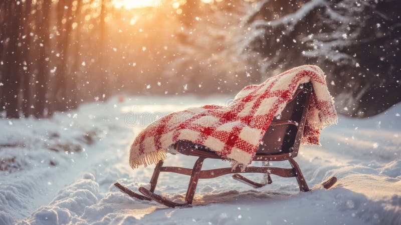 Old-fashioned Sleigh Ride with a Cozy Blanket in the Snow Stock ...