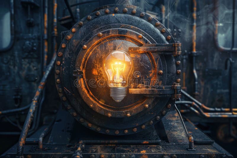 An Old-fashioned Steam Engine with a Light Bulb Attached Stock Photo ...