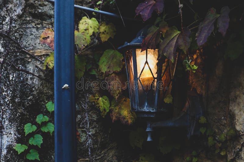 Old-fashioned Streetlight on a Brick Wall Stock Image - Image of ...
