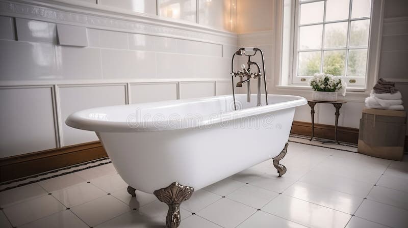 Old Fashioned Style Bathroom with White Bathtub. Generative AI Stock ...