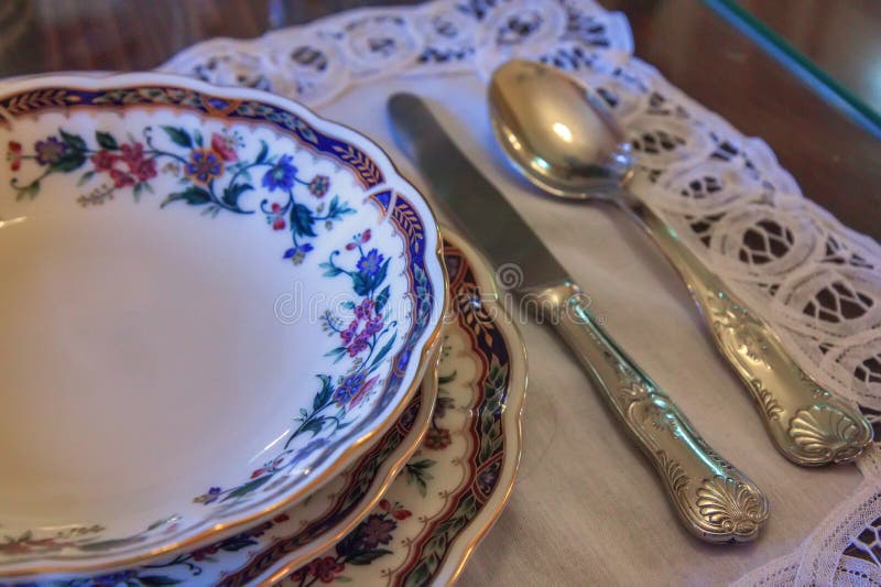 Old Fashioned Stylish Dinner Table in Rustic Atmosphere Stock Photo ...