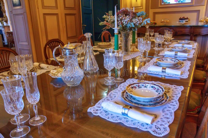 Old Fashioned Stylish Dinner Table in Rustic Atmosphere Stock Photo ...