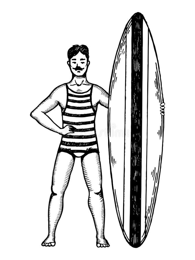 Old Fashioned Surfer Engraving Style Vector Stock Vector - Illustration ...