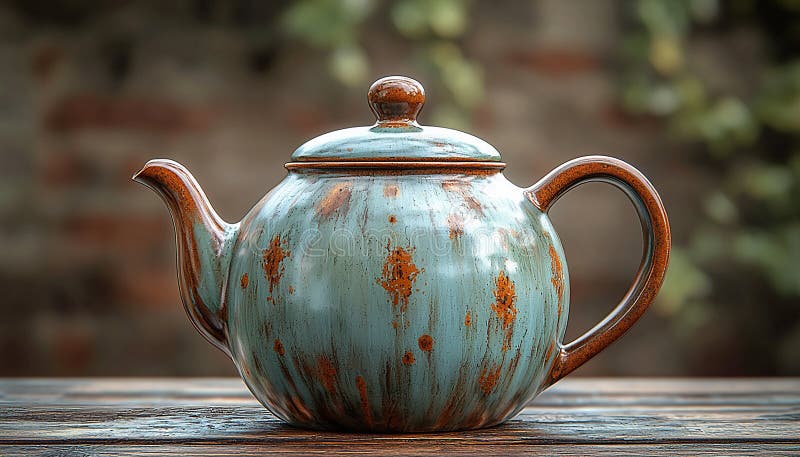 Old Fashioned Teapot on Rustic Table, Handle Broken Generated by AI ...