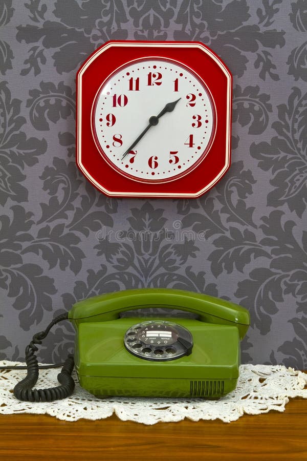 Old Fashioned Telephone and Clock Stock Image - Image of decorative ...